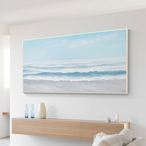Light Blue Seascape Painting: 3D Textured Ocean Wave Art - Etsy