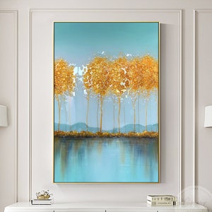 Gold Tree Turquoise Blue Lake Abstract Resin Plants - Etsy