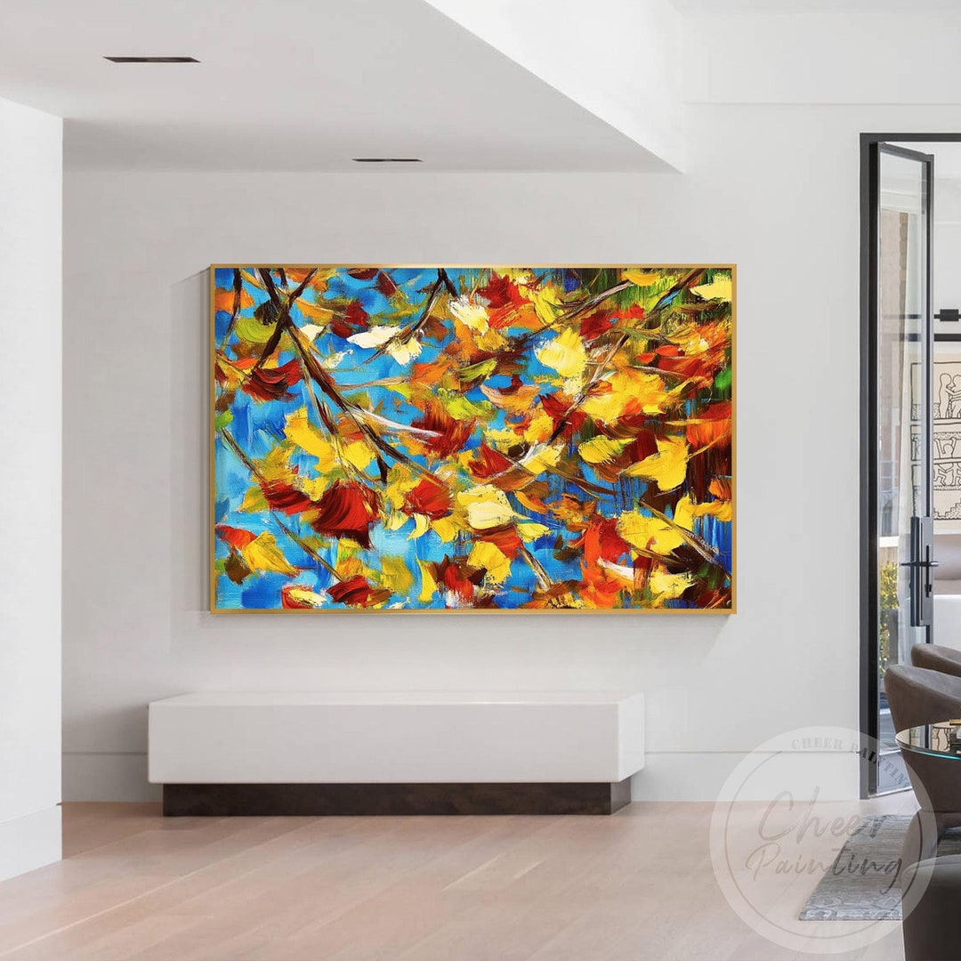 Hand-painted Autumn Maple Leaves Canvas: Impressionist Fall Scene - Etsy
