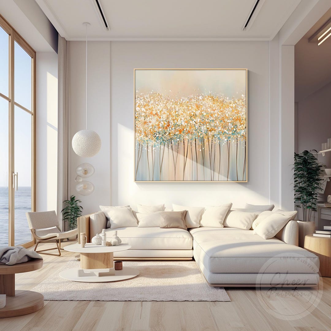 Sunlit Grove Abstract Painting: Gold Foliage Tree Trunks Canvas Art - Etsy
