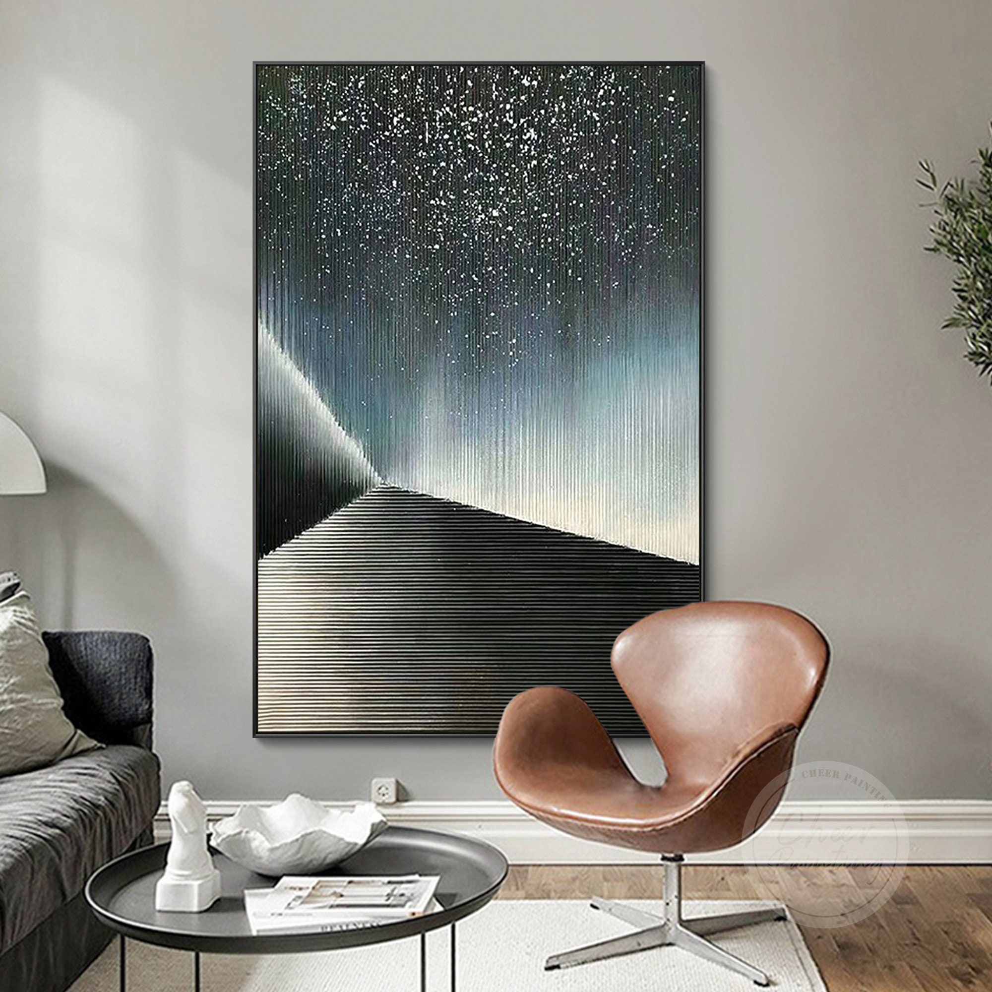 Modern Abstract Starry Night Sky Full of Stars Steel Blue Oil | Etsy