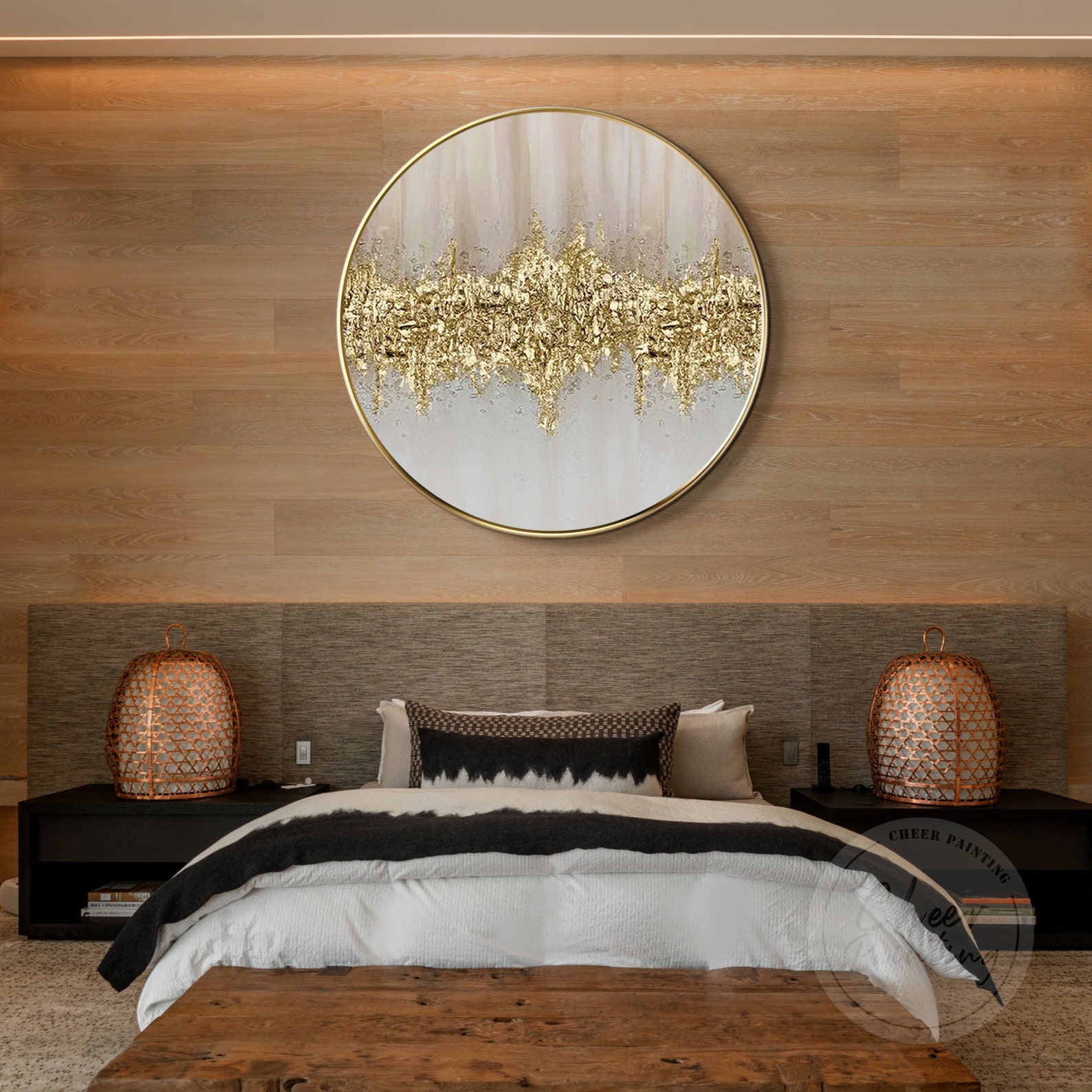 Gold Abstract Round Painting Fancy Wall Art Pink Beige - Etsy