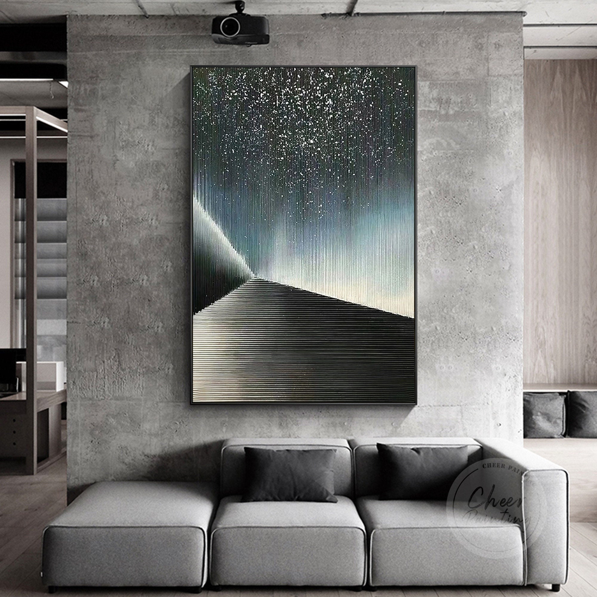 Modern Abstract Starry Night Sky Full of Stars Steel Blue Oil | Etsy