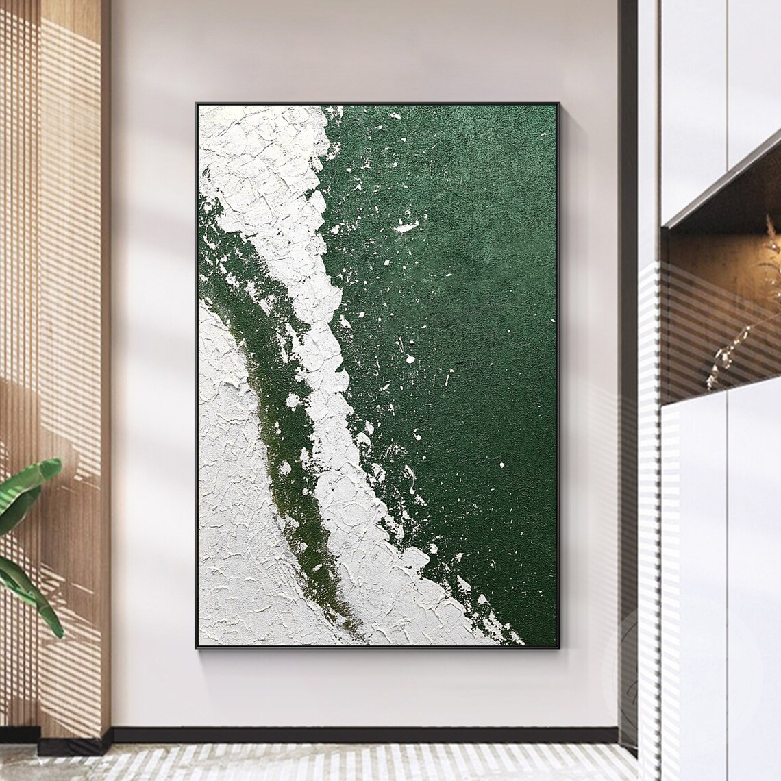 Dark Green Abstract Painting 3D Green Minimalist Framed Wall - Etsy