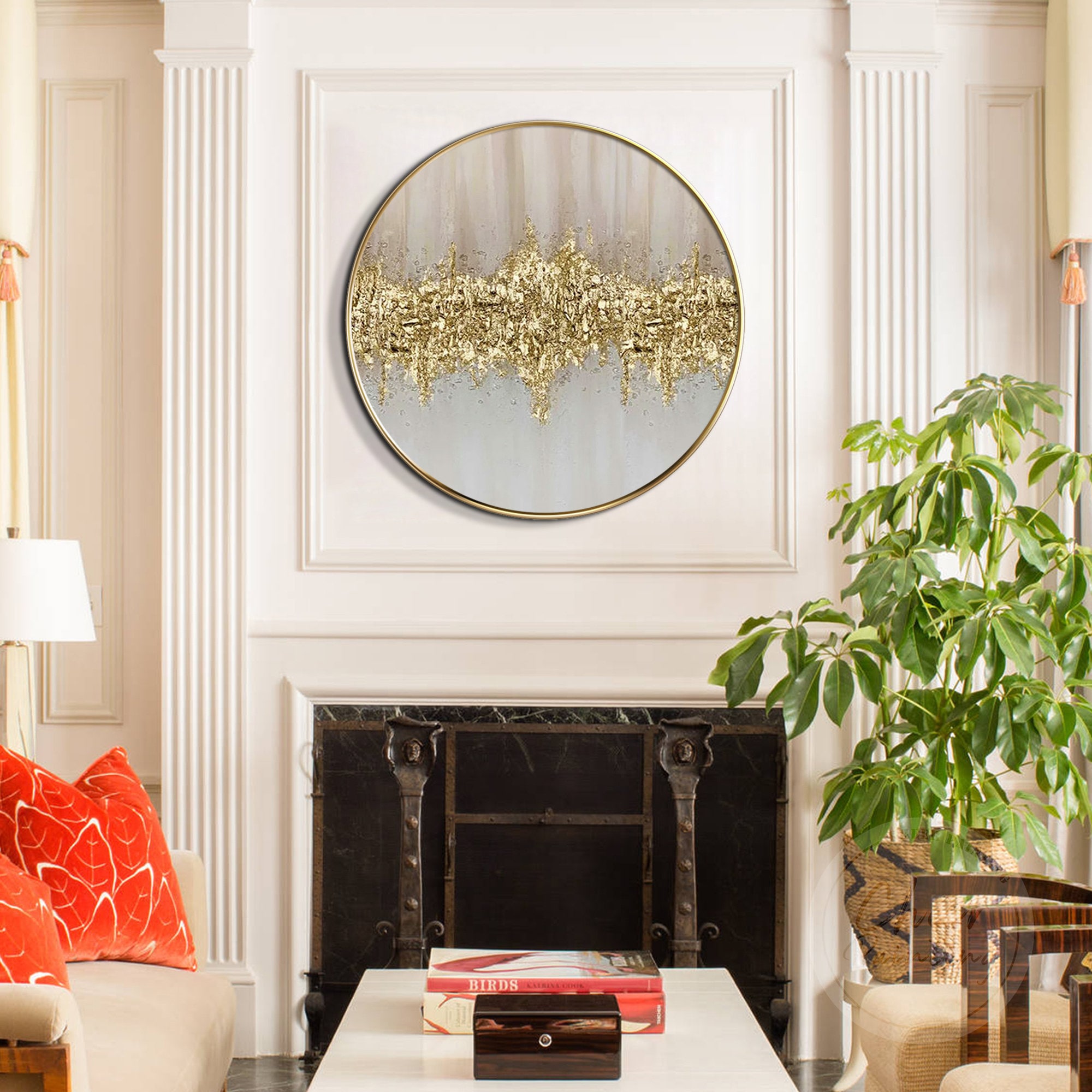 Gold Abstract Round Painting Fancy Wall Art Pink Beige - Etsy