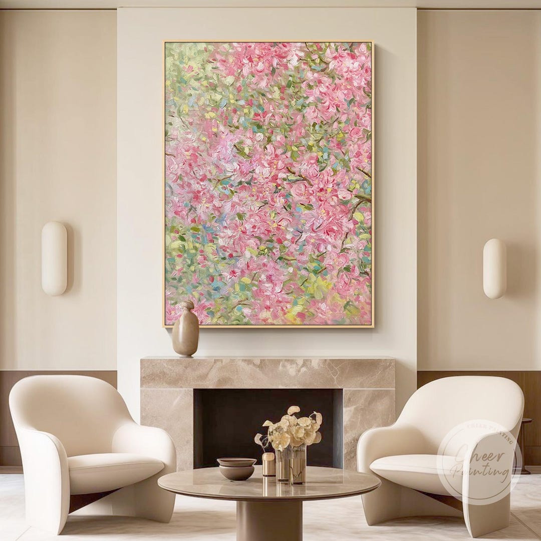 Large Floral Painting on Canvas,pink Green Artwork,impressionist Flower ...