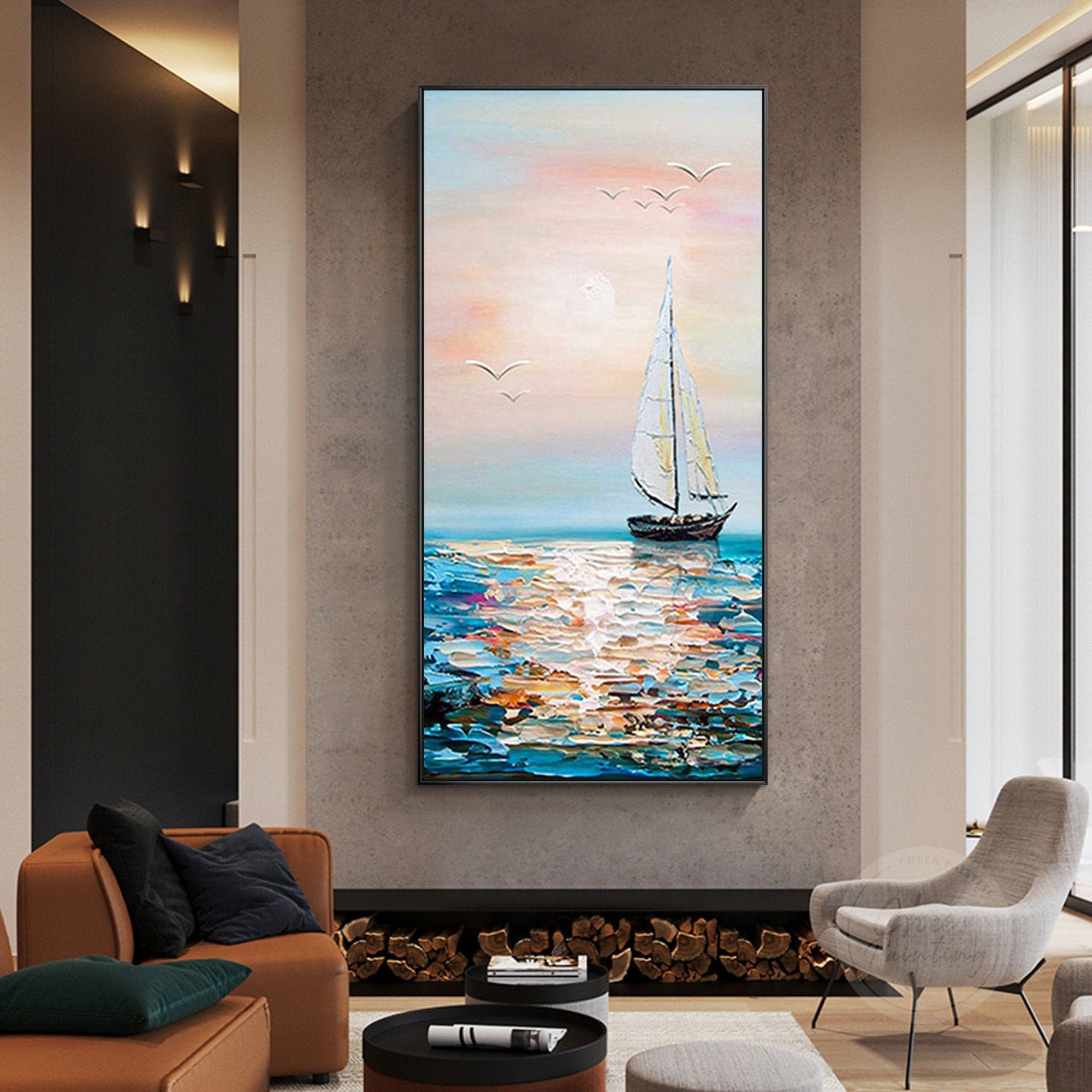 Sailboat Abstract Artoriginal Sunset Seascape - Etsy