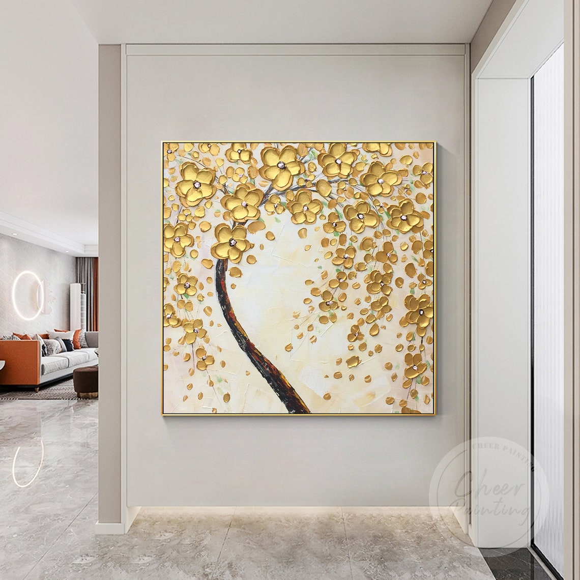 Golden Flower Tree Pianting3d Texture Abstract - Etsy