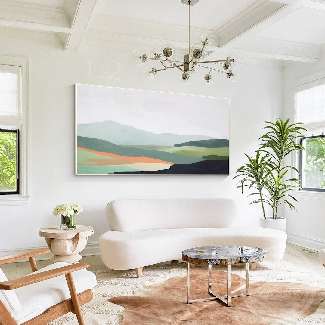 Hand-painted Abstract Mountain Canvas Art: Lush Green Landscape - Etsy