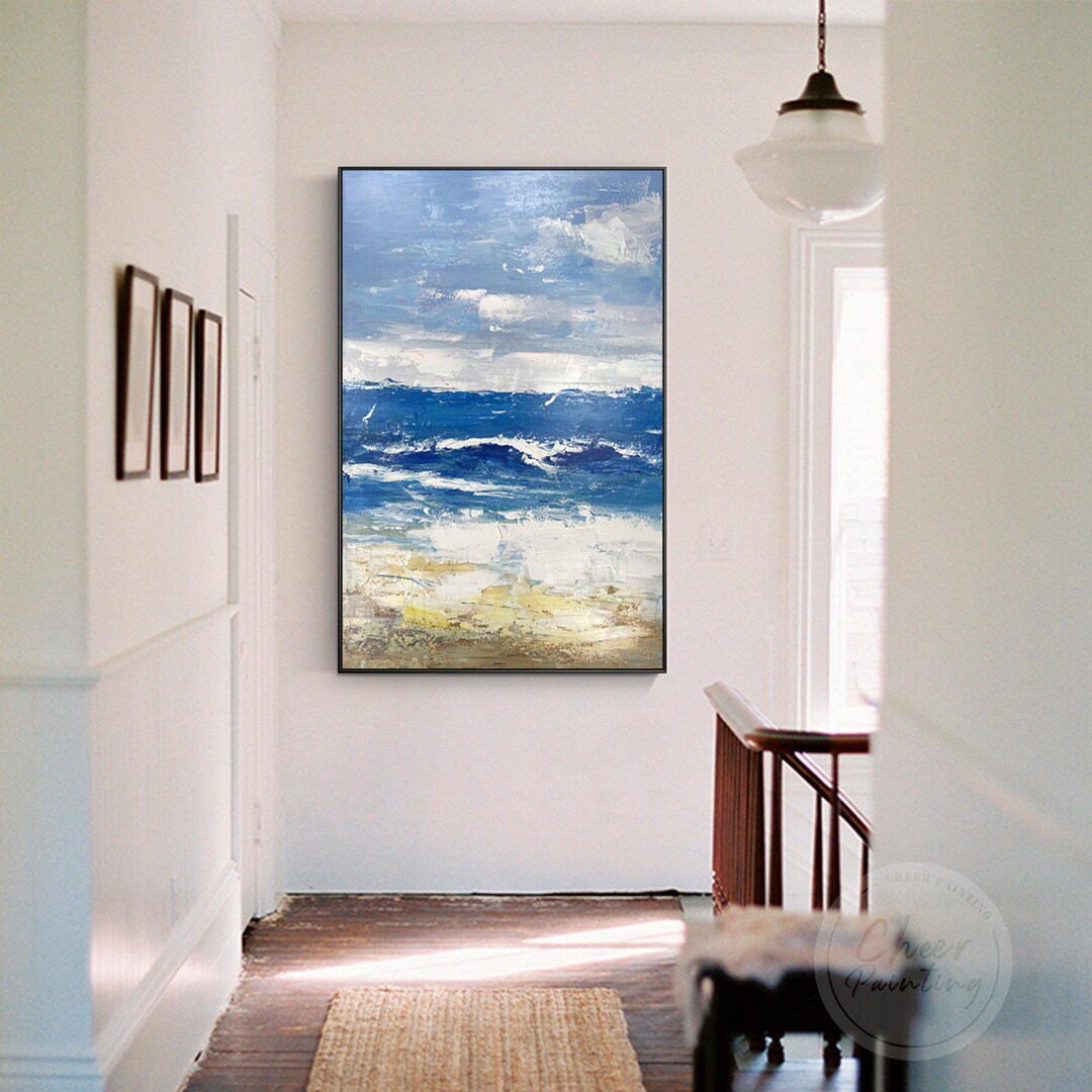 Modern Abstract Seascape Blue Ocean Sky Seagull Beach Wall Art Acrylic ...