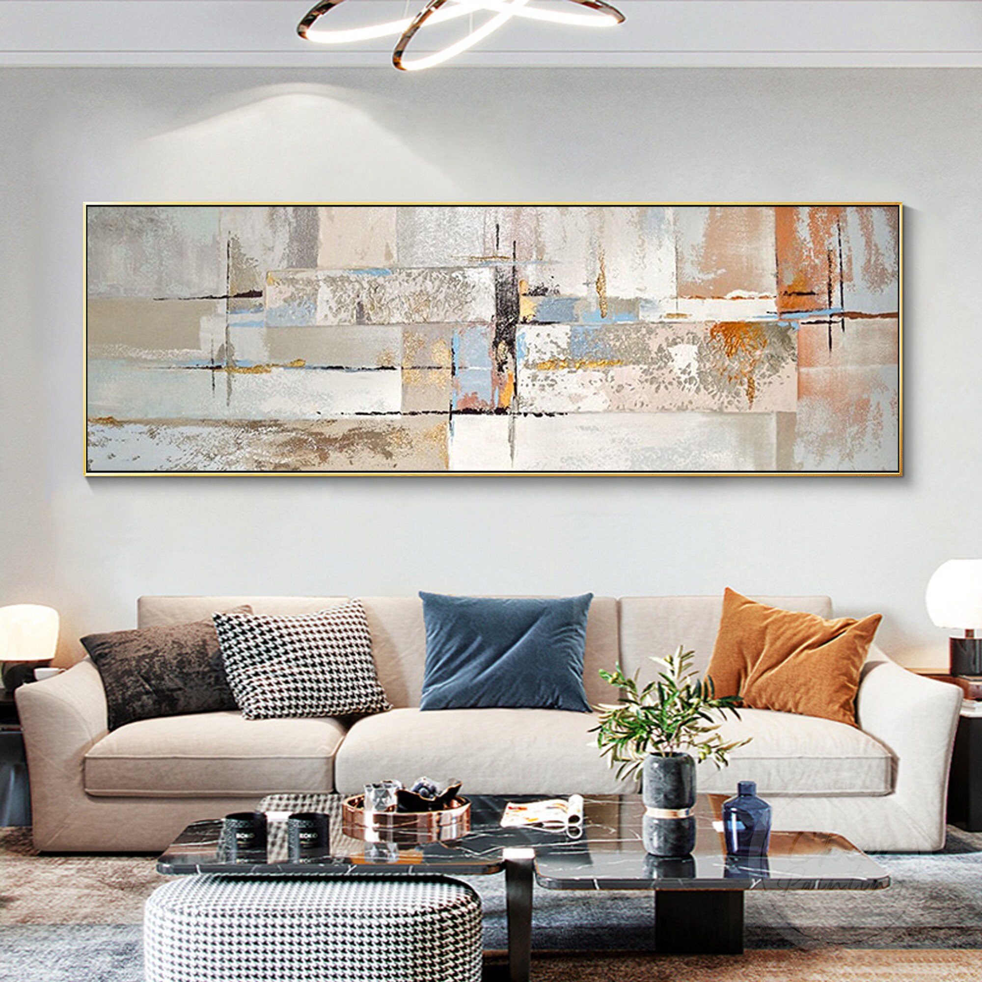 Original Acrylic Heavy Texture Painting Silver Leaf Large Framed ...