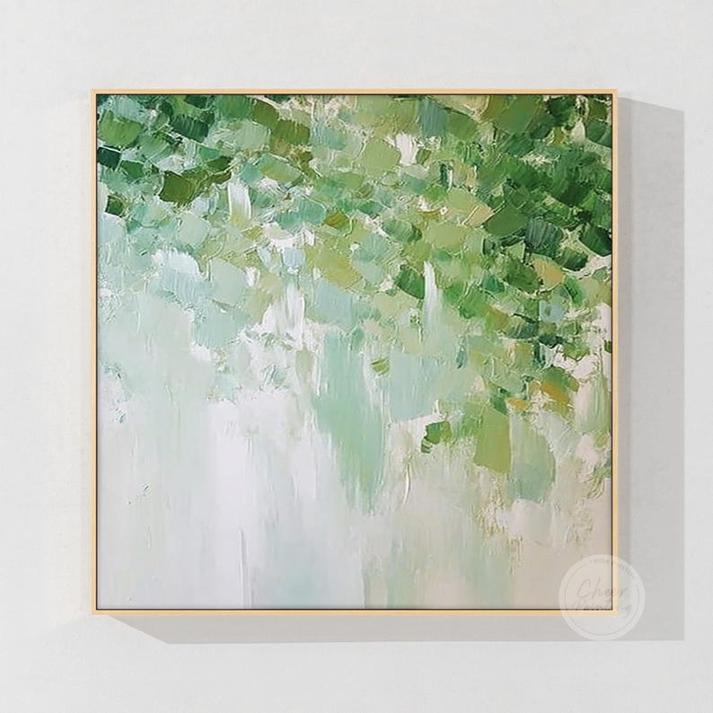 Textured Green Abstract Painting, Modern Nature Inspired Canvas Wall ...