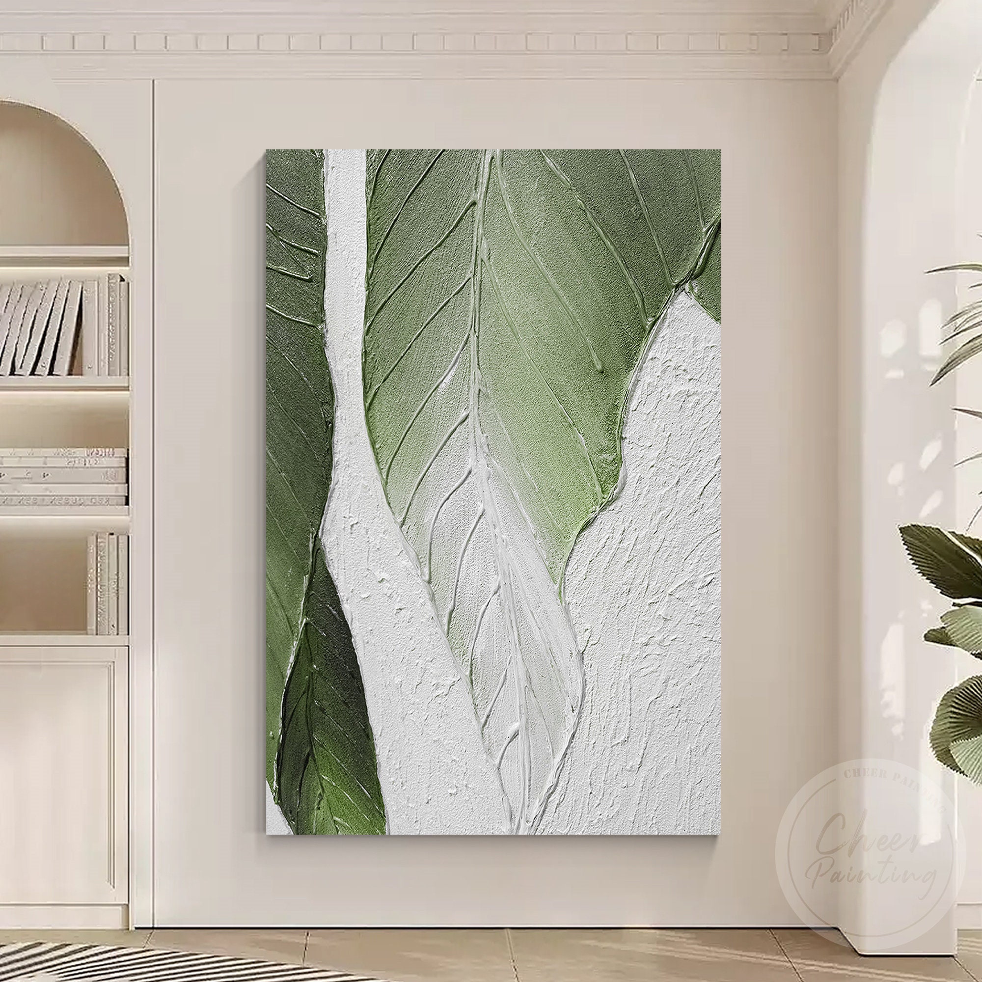 3D Textured Green Leaf Painting: Large Abstract Tropical Wall Art - Etsy