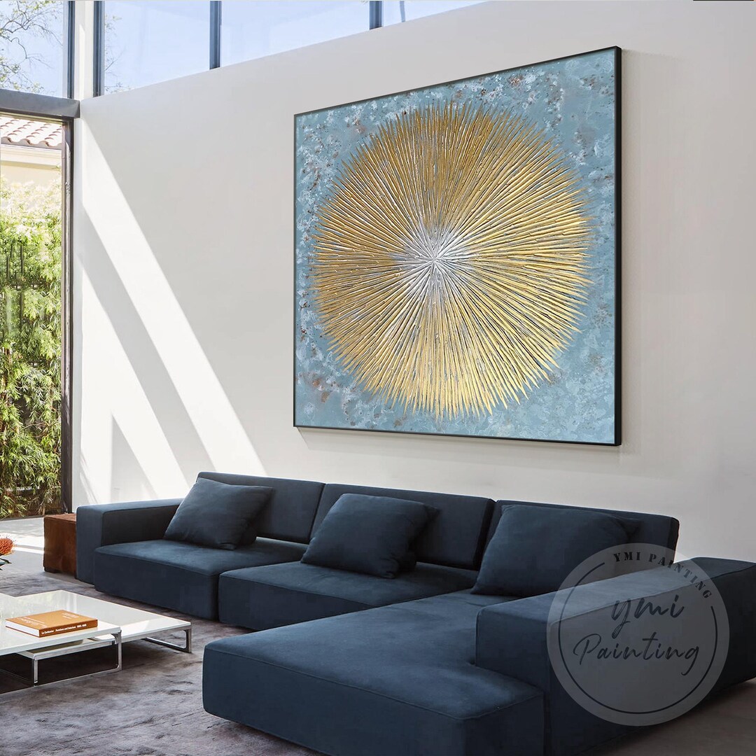 Blue and Gold Soundwave Art: Abstract Canvas Painting - Etsy