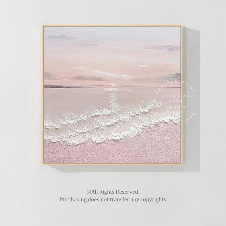 Textured Pastel Seascape Oil Painting, Soft Sunset Ocean Canvas Wall ...
