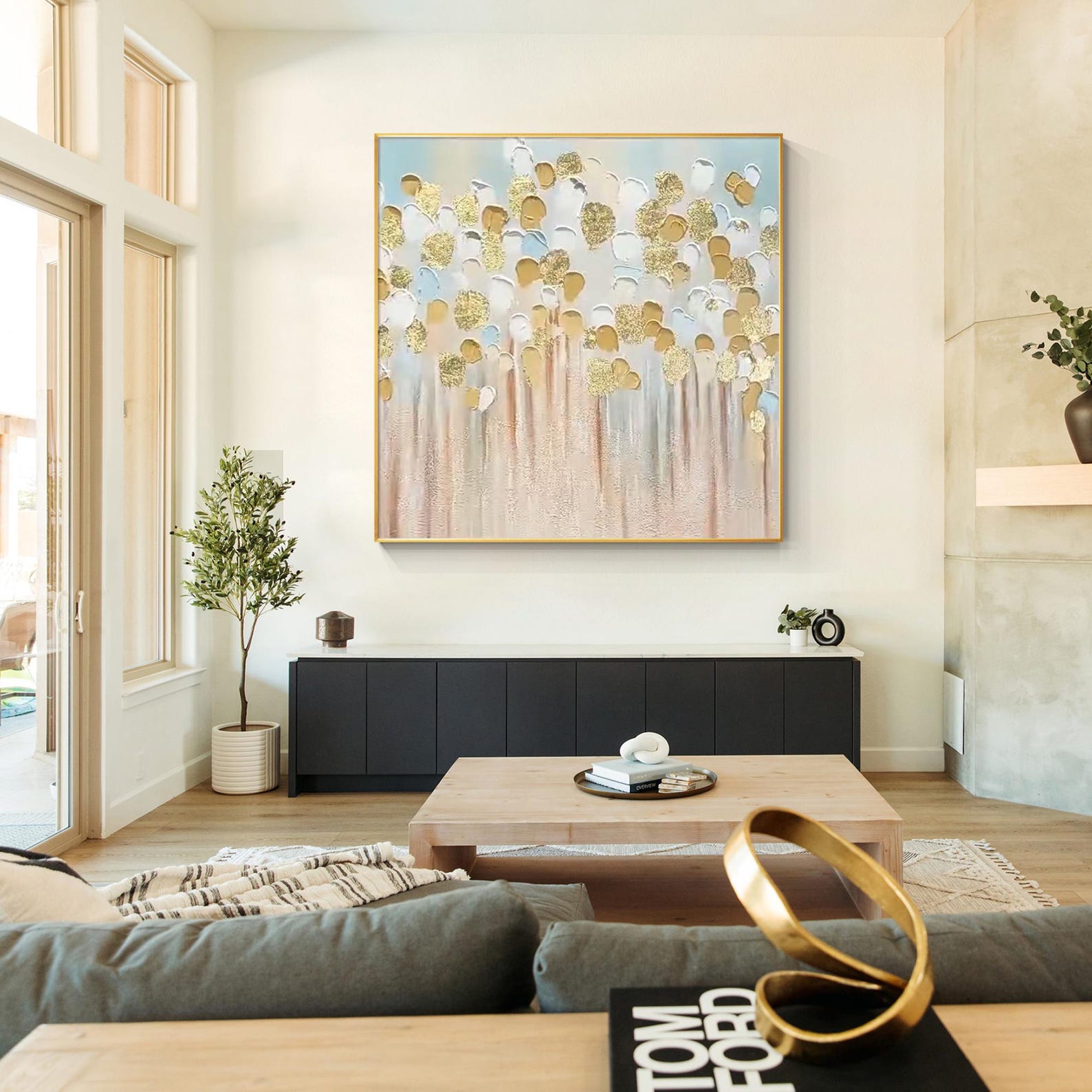 Gold Leaf Flower Painting: Large Square Canvas Wall Art - Etsy