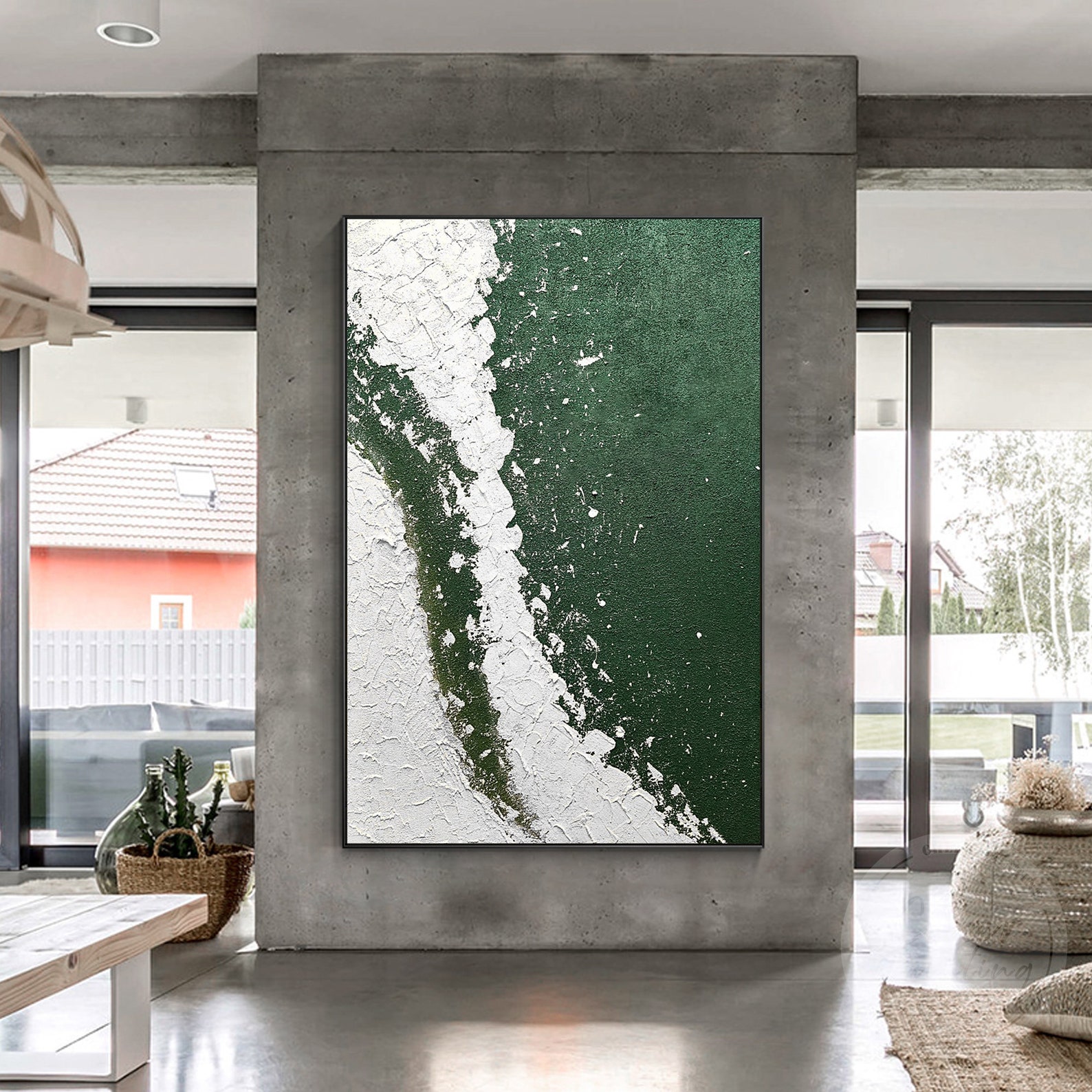 Dark Green Abstract Painting 3D Green Minimalist Framed Wall - Etsy