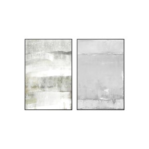 Set of 2 Hand Painted Modern Abstract Original Wall Art Silver Canvas ...