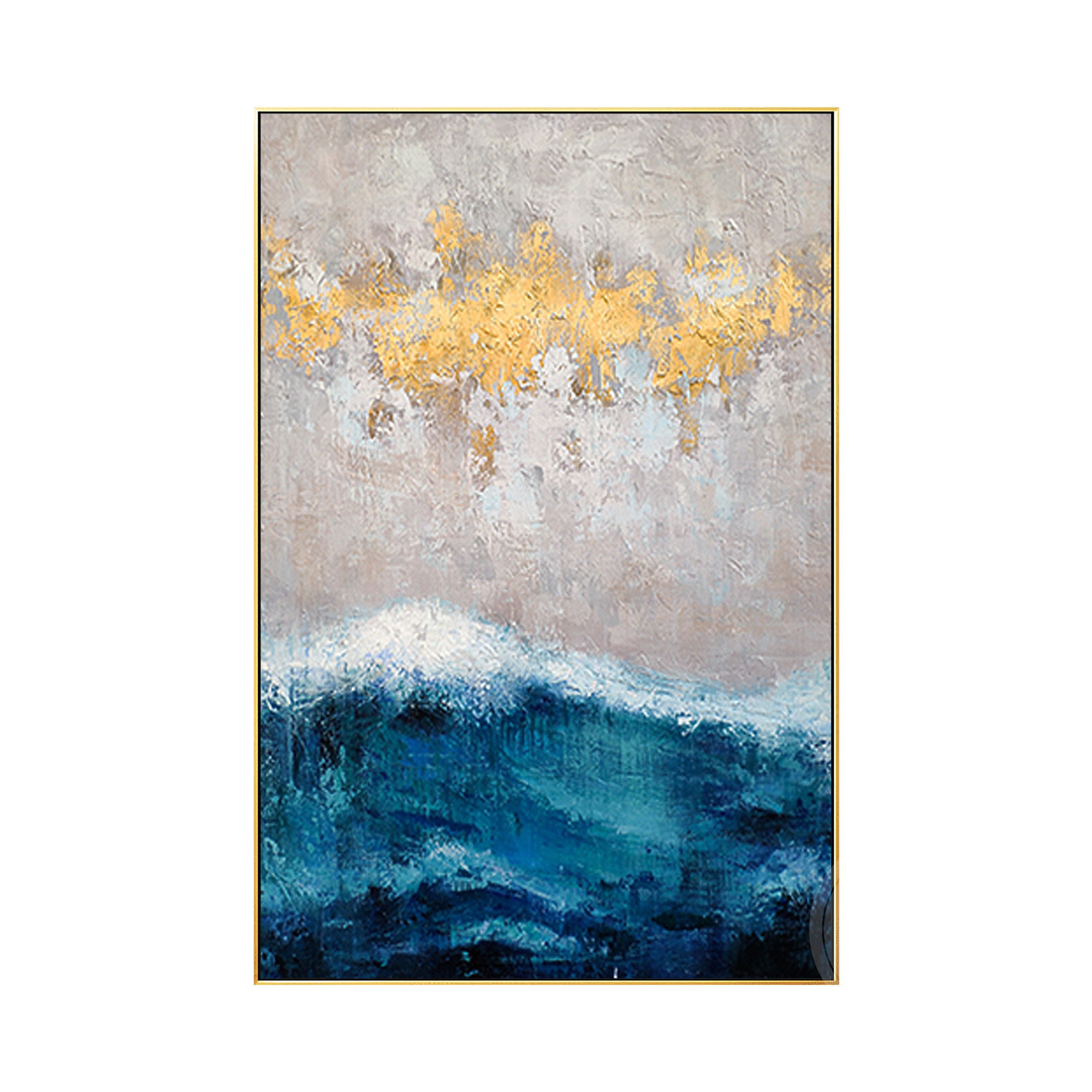 Modern abstract art Gold beach sea wave blue gray wall art | Etsy