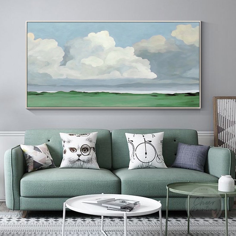 Grassland Sky Painting Green Prairie Minimalist Abstract Art - Etsy