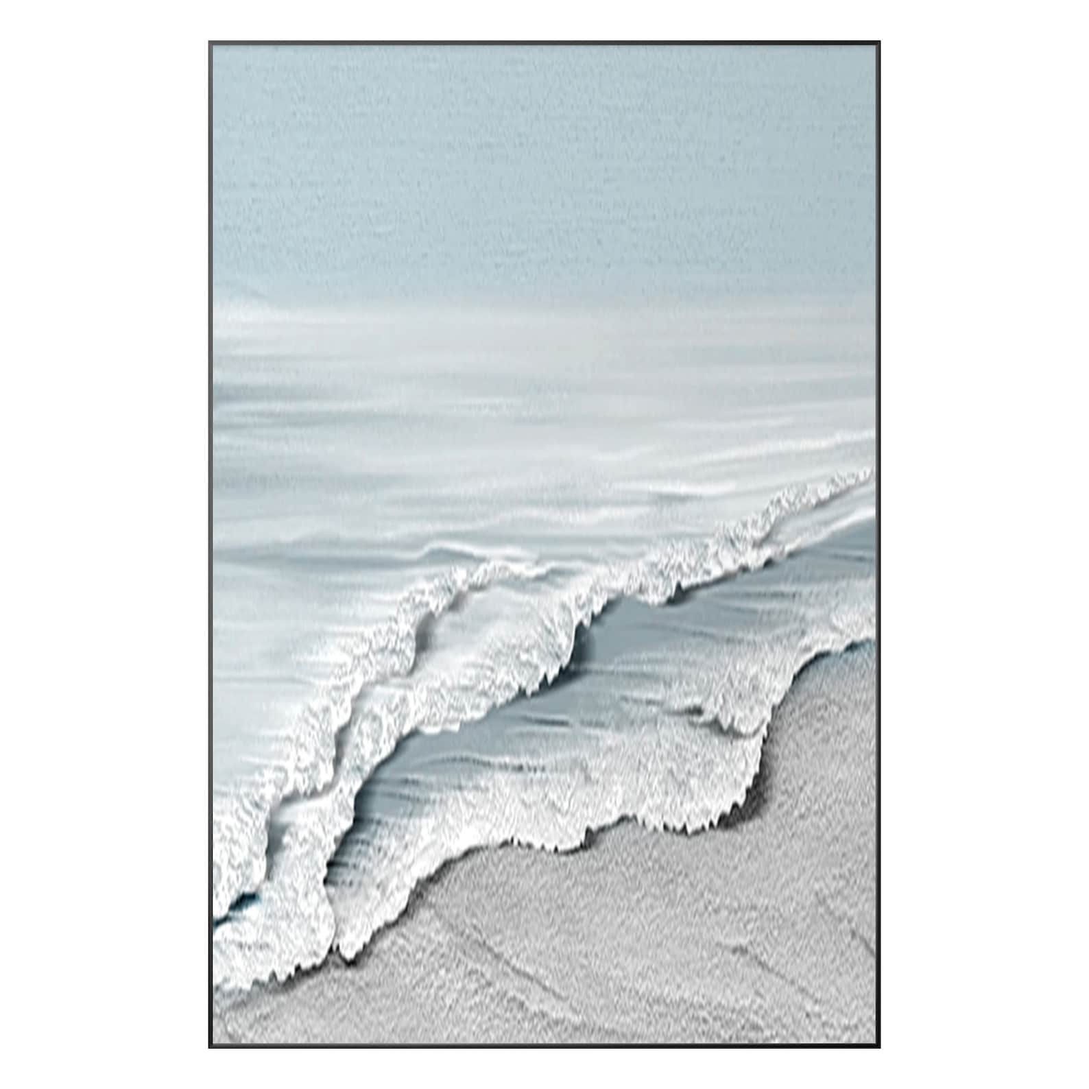 Light Blue Seascape Painting 3D Textured Art White Sea Wave Gray Beach ...