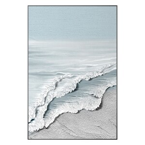 Light Blue Seascape Painting 3D Textured Art White Sea Wave Gray Beach ...