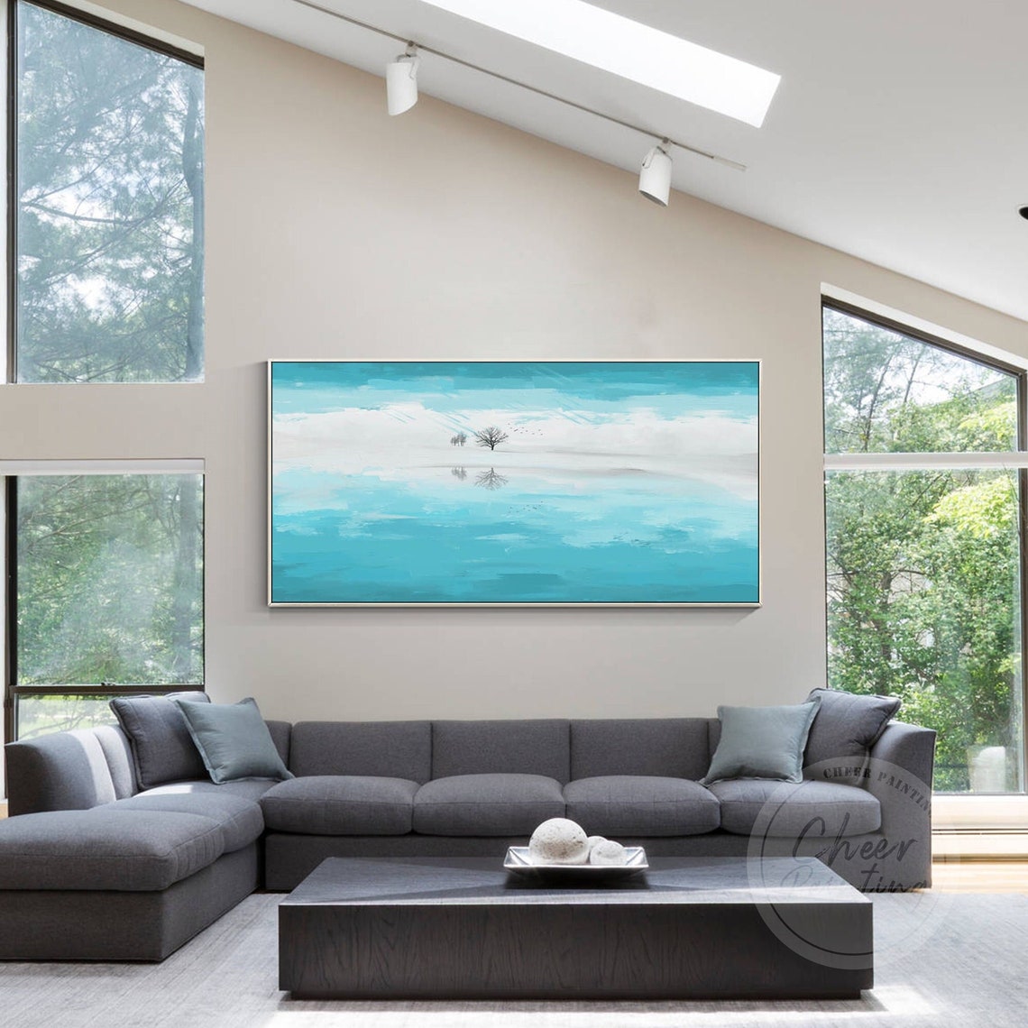 Light Blue Landscape Painting Fantasy Blue Sky Lake Reflection - Etsy