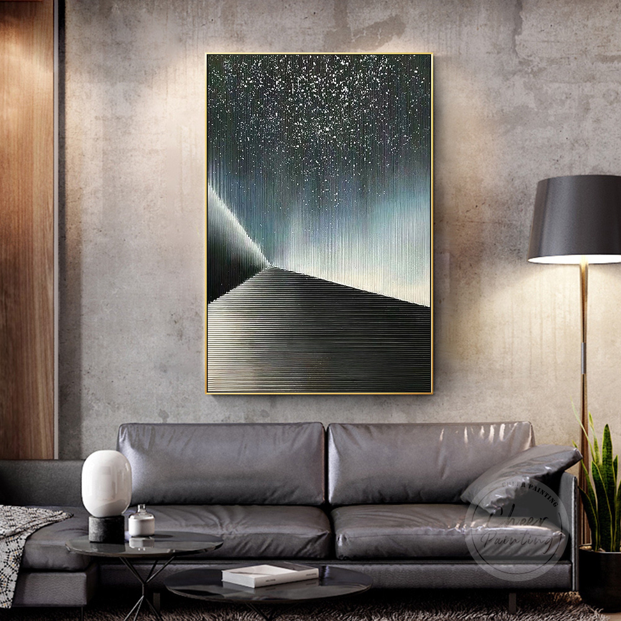 Modern Abstract Starry Night Sky Full of Stars Steel Blue Oil | Etsy