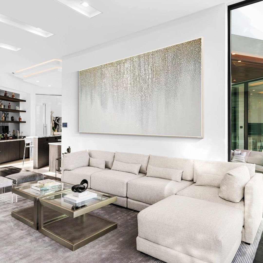 Gold silver Glitter Painting,minimalist art,Large wall art,Glitter ...