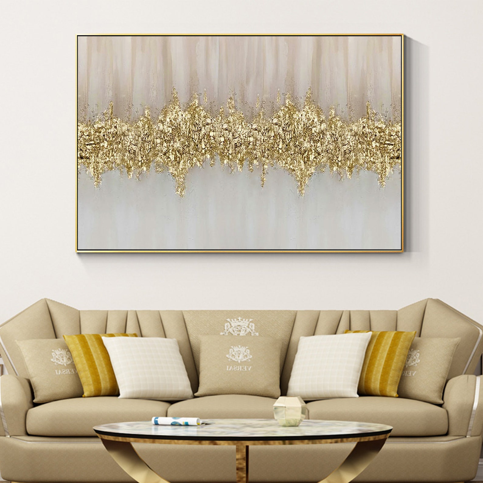 Thick Texture Gold Wave Painting Gold Leaf Abstract Framed - Etsy