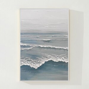 Large Grey Blue Wave Painting,light Blue Seascape Painting,large Framed ...