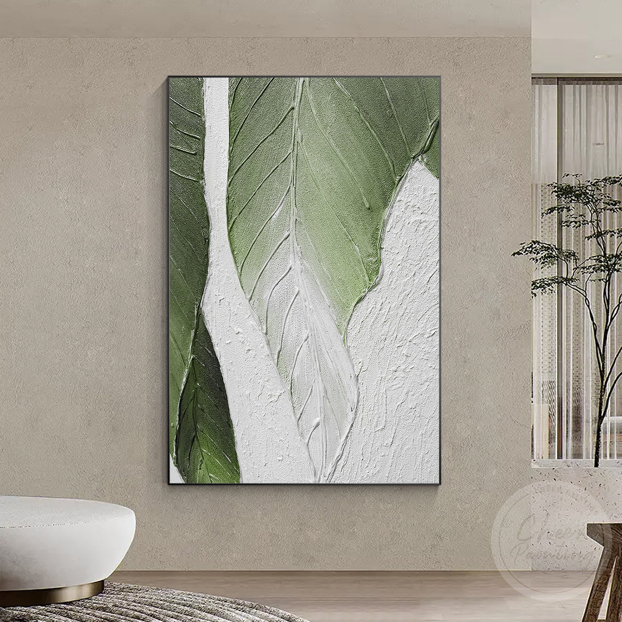 3D Textured Green Leaf Painting: Large Abstract Tropical Wall Art - Etsy