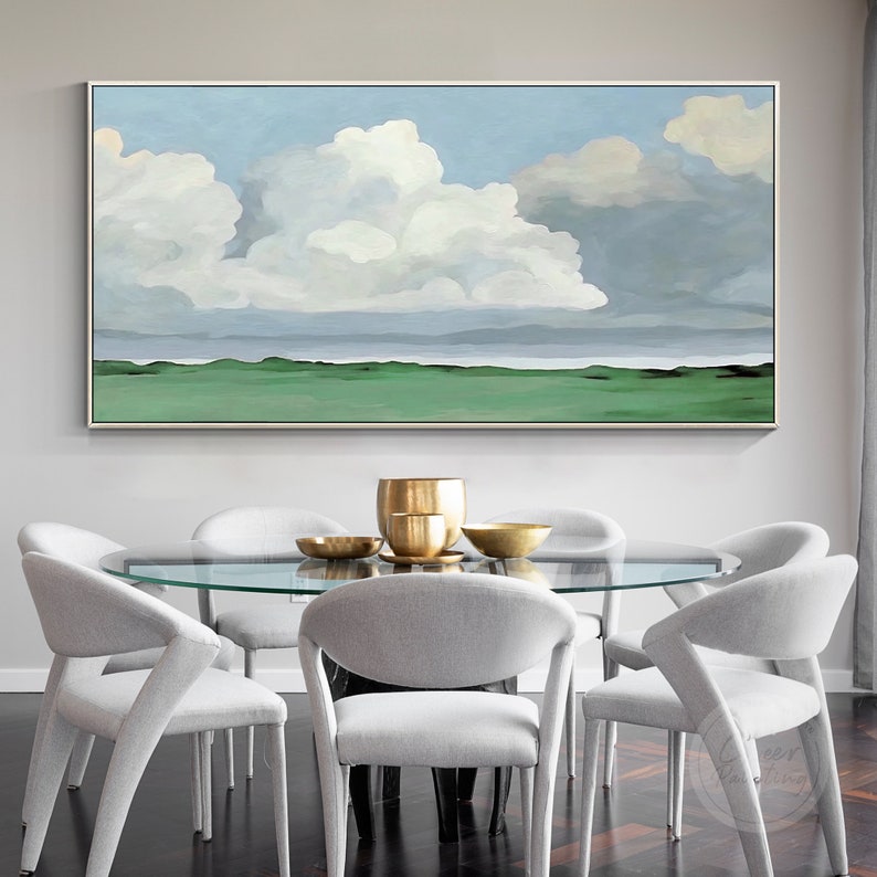 Grassland Sky Painting Green Prairie Minimalist Abstract Art - Etsy