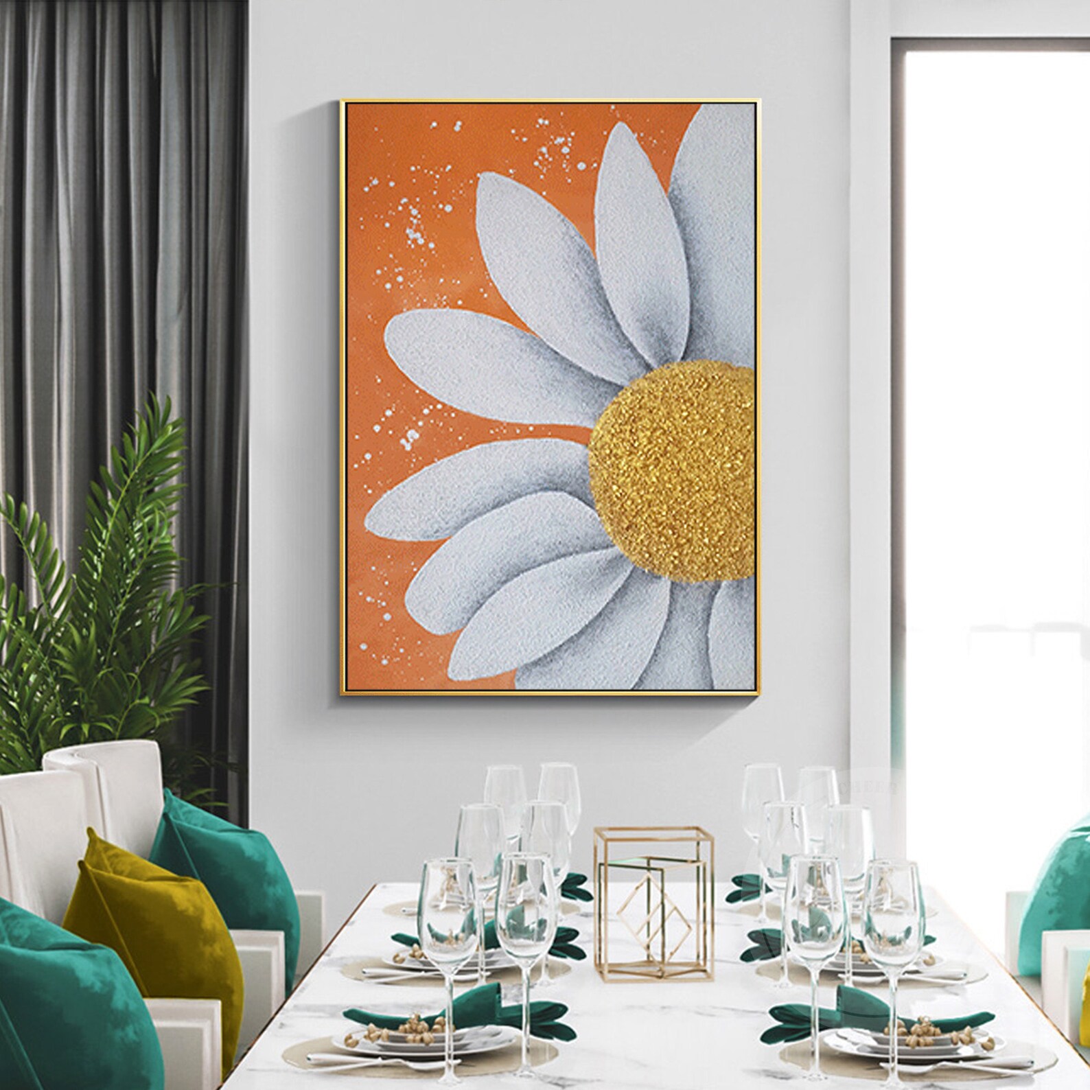 Set of 3 Sun Flower Painting on Canvas,framed Large Wall Decor ...