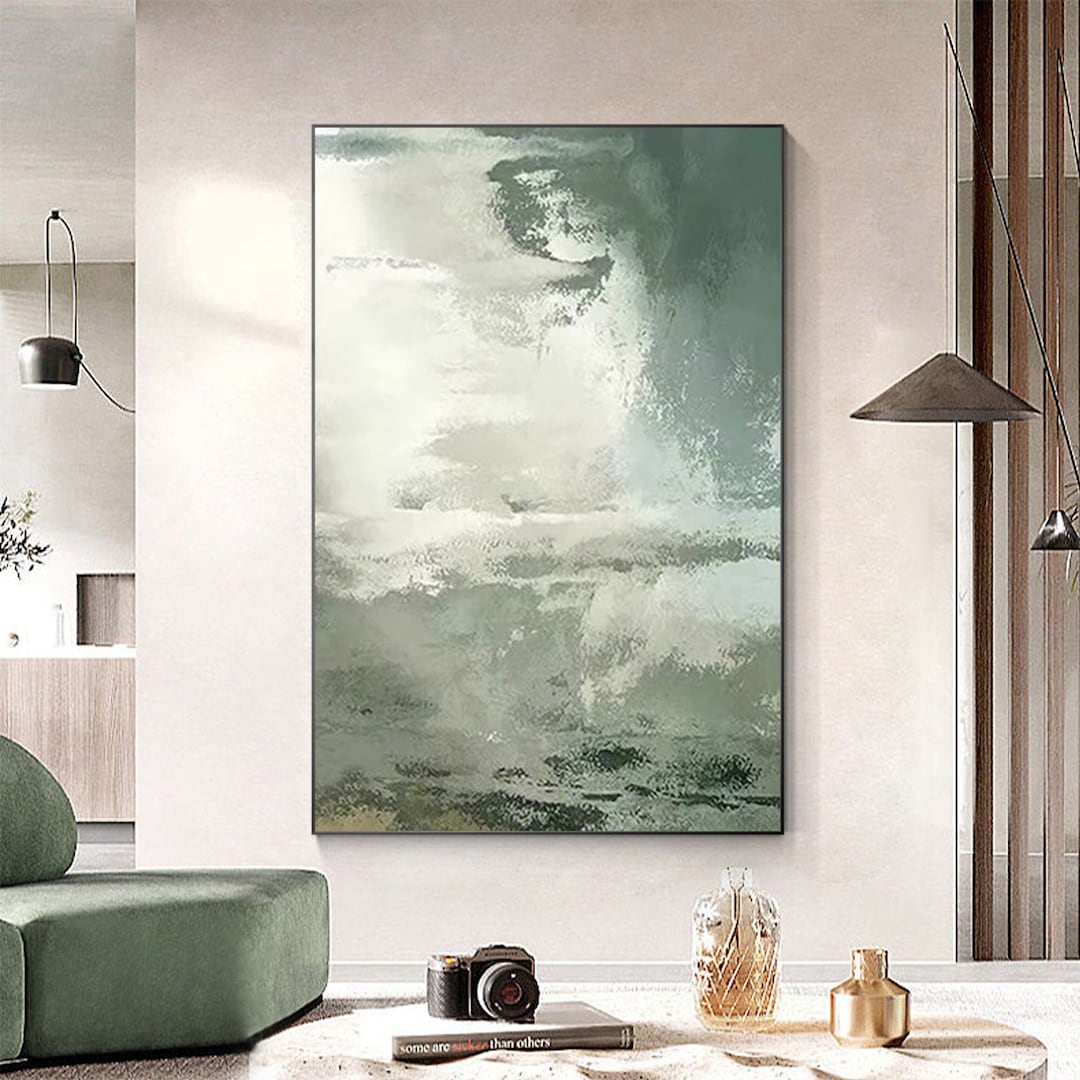 Large Green Abstract Painting: Textured Minimalist Wall Art - Etsy