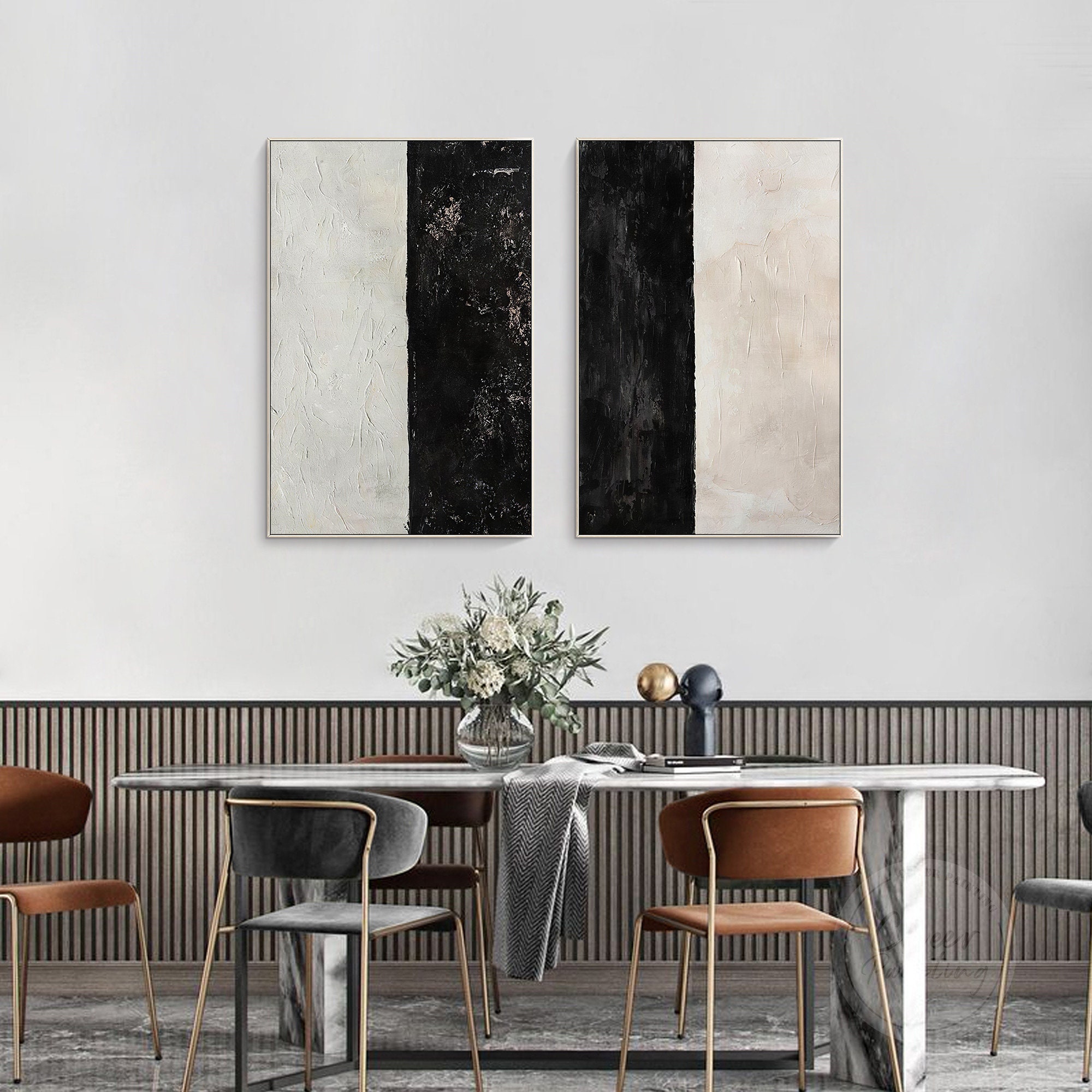 Set of 2 Hand Painted Modern Abstract Wall Art Original Black - Etsy