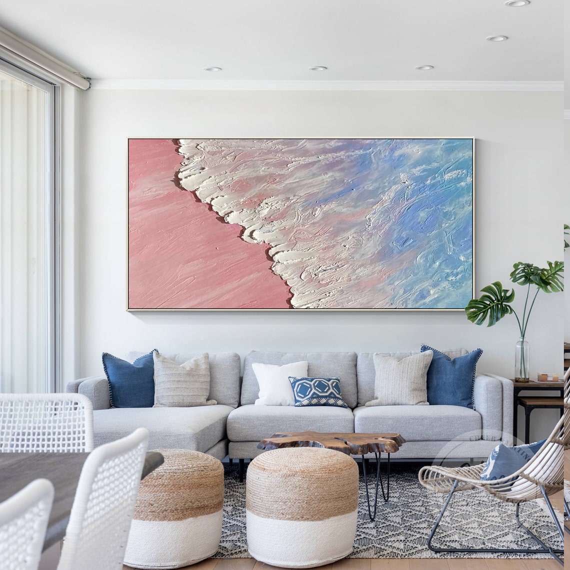 Light Blue Ocean Textured Art Pink Beach Painting Palette - Etsy