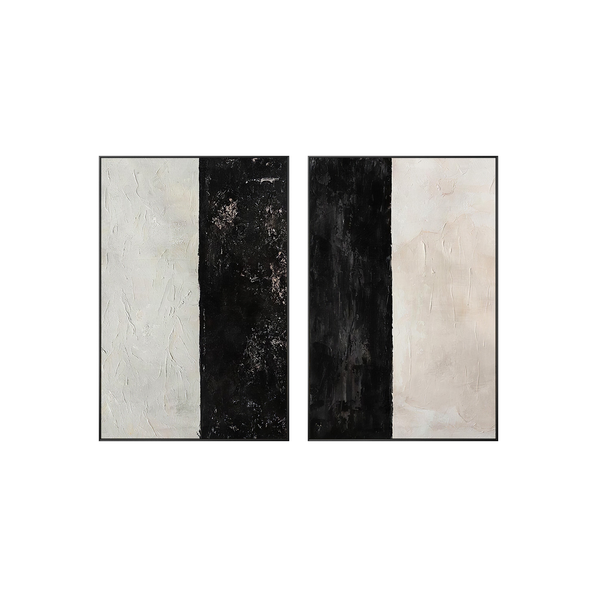 Set of 2 Hand Painted Modern Abstract Wall Art Original Black - Etsy