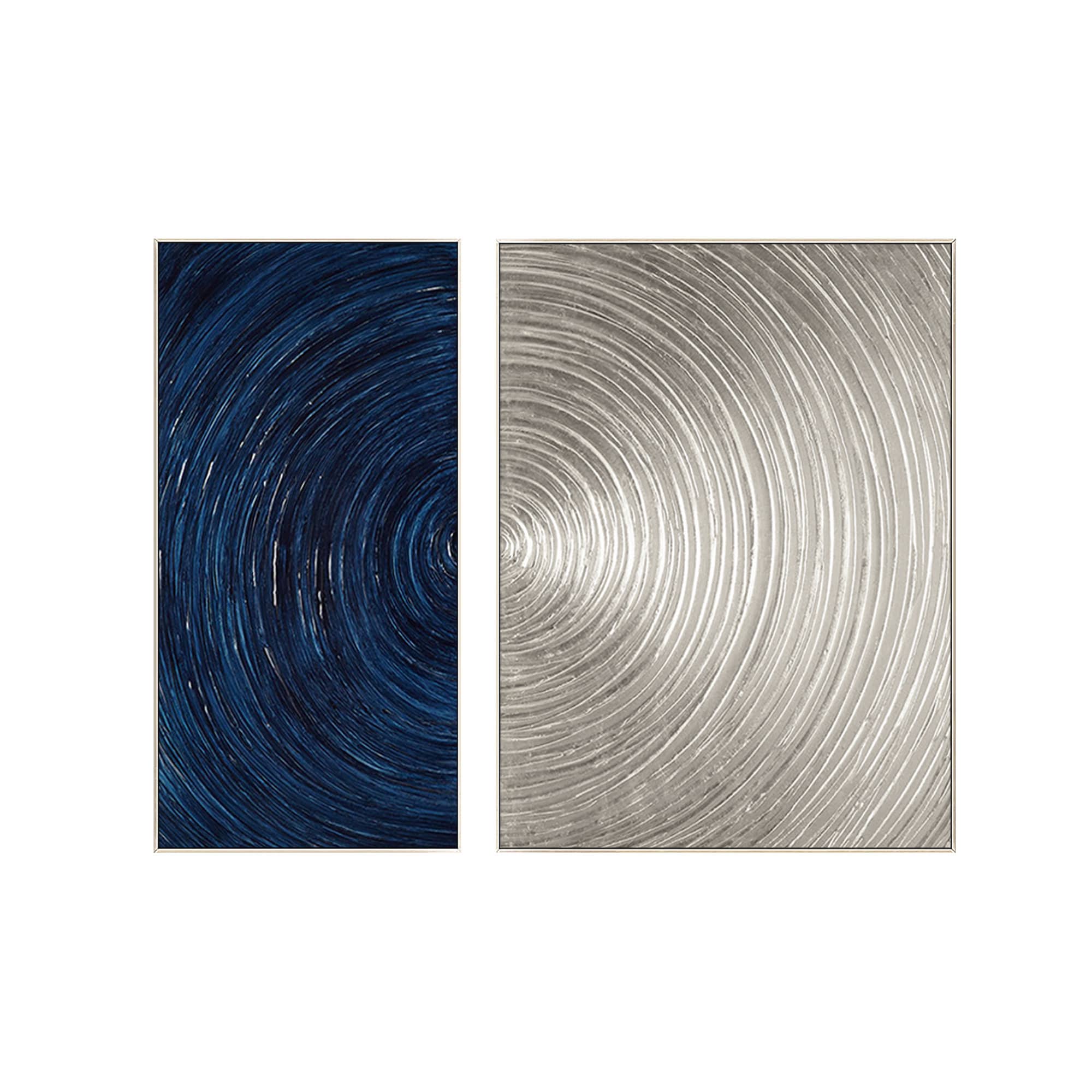Set of 2: Navy Blue & Silver Circle Abstract Framed Art - Etsy