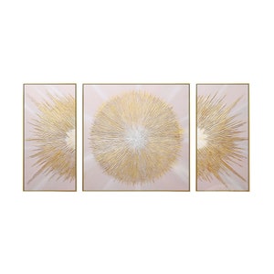 Set of 3 Gold Shiny Abstract Art Heavy Texture Pink Abstract Painting ...