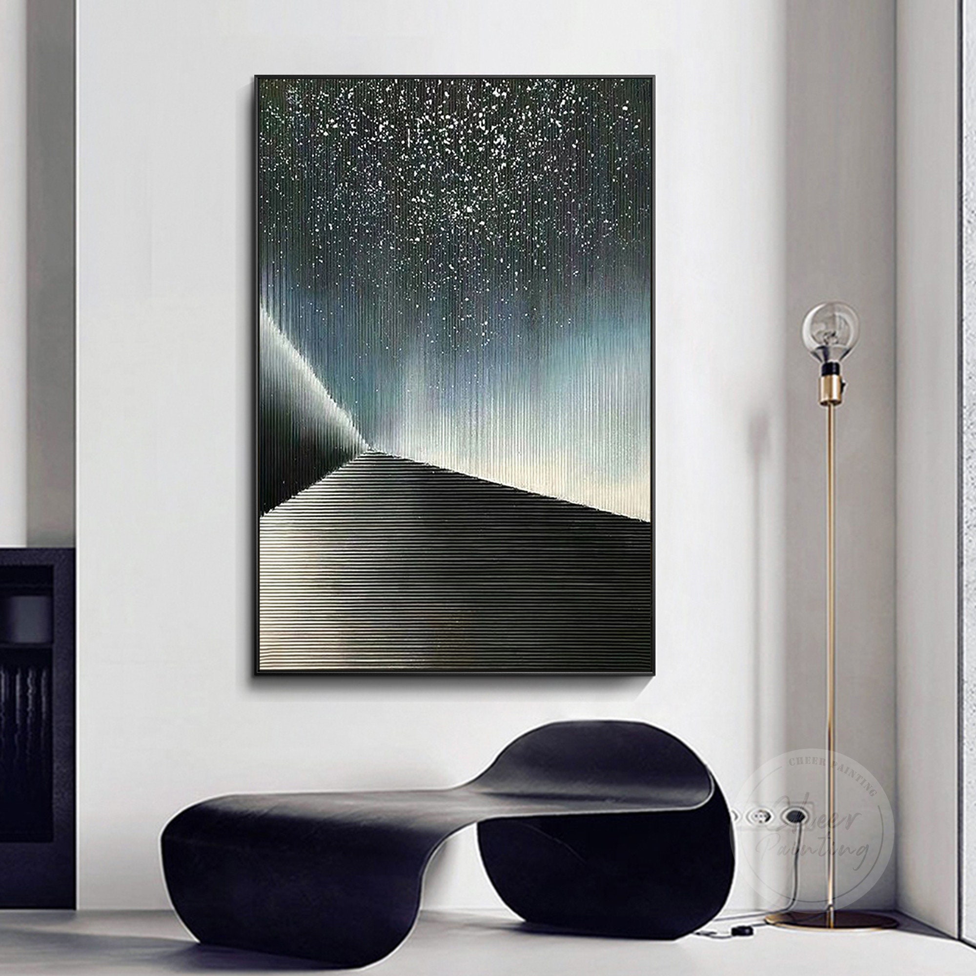 Modern Abstract Starry Night Sky Full of Stars Steel Blue Oil | Etsy