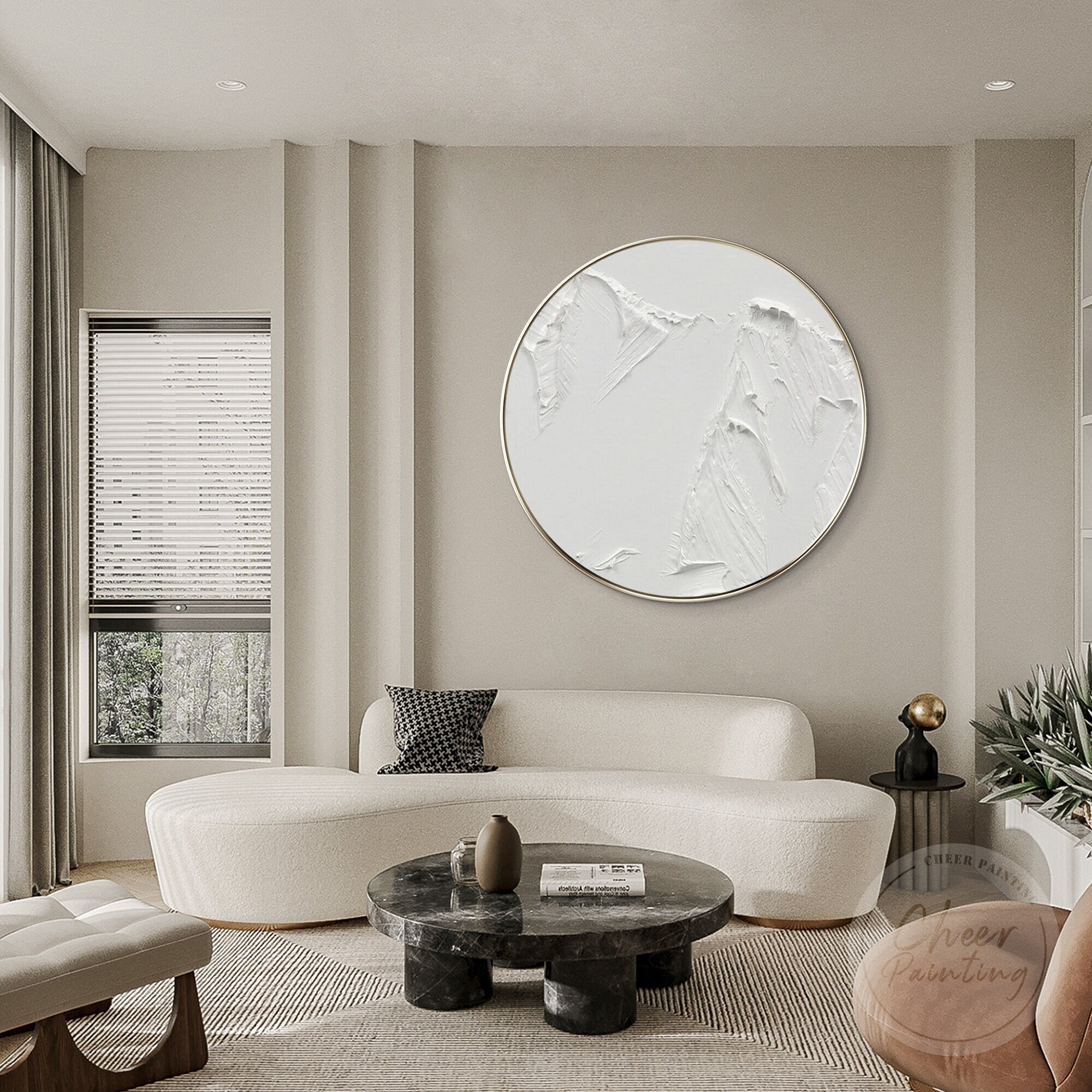 White Textured Art Rounnd Painting Mountain Original Painting - Etsy