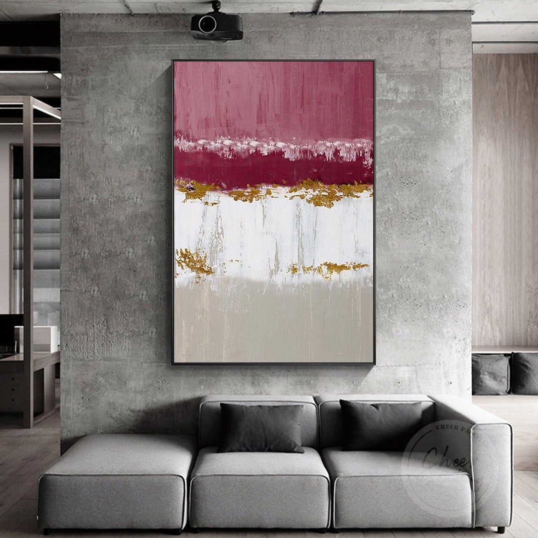 Moderne abstrakte Violett rot gold Meer Gemälde beige original Wand Kunst gerahmt große Leinwand ...