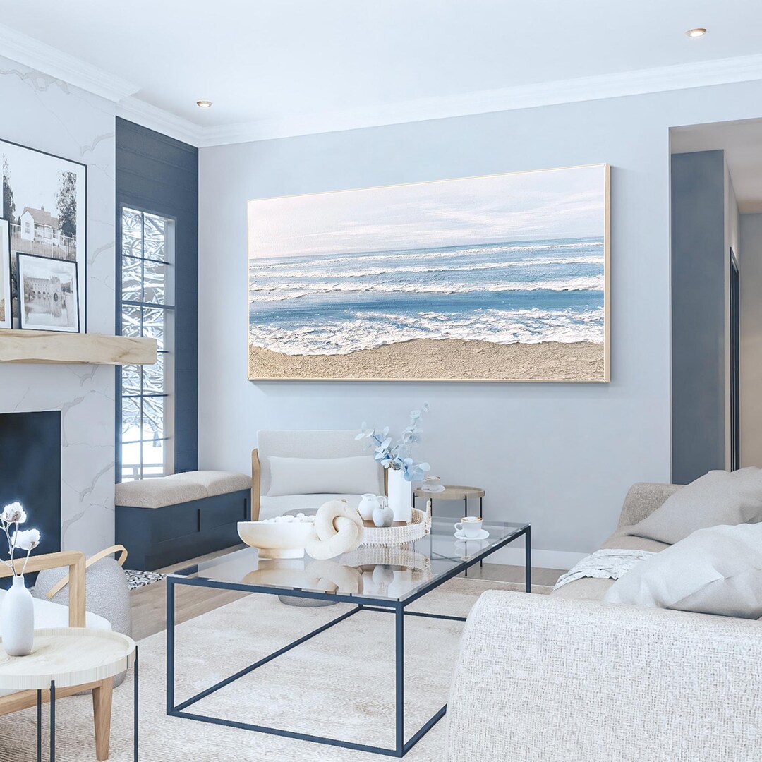 Large Sea Wave Painting Gray Blue,light Blue Seascape Painting,coastal ...