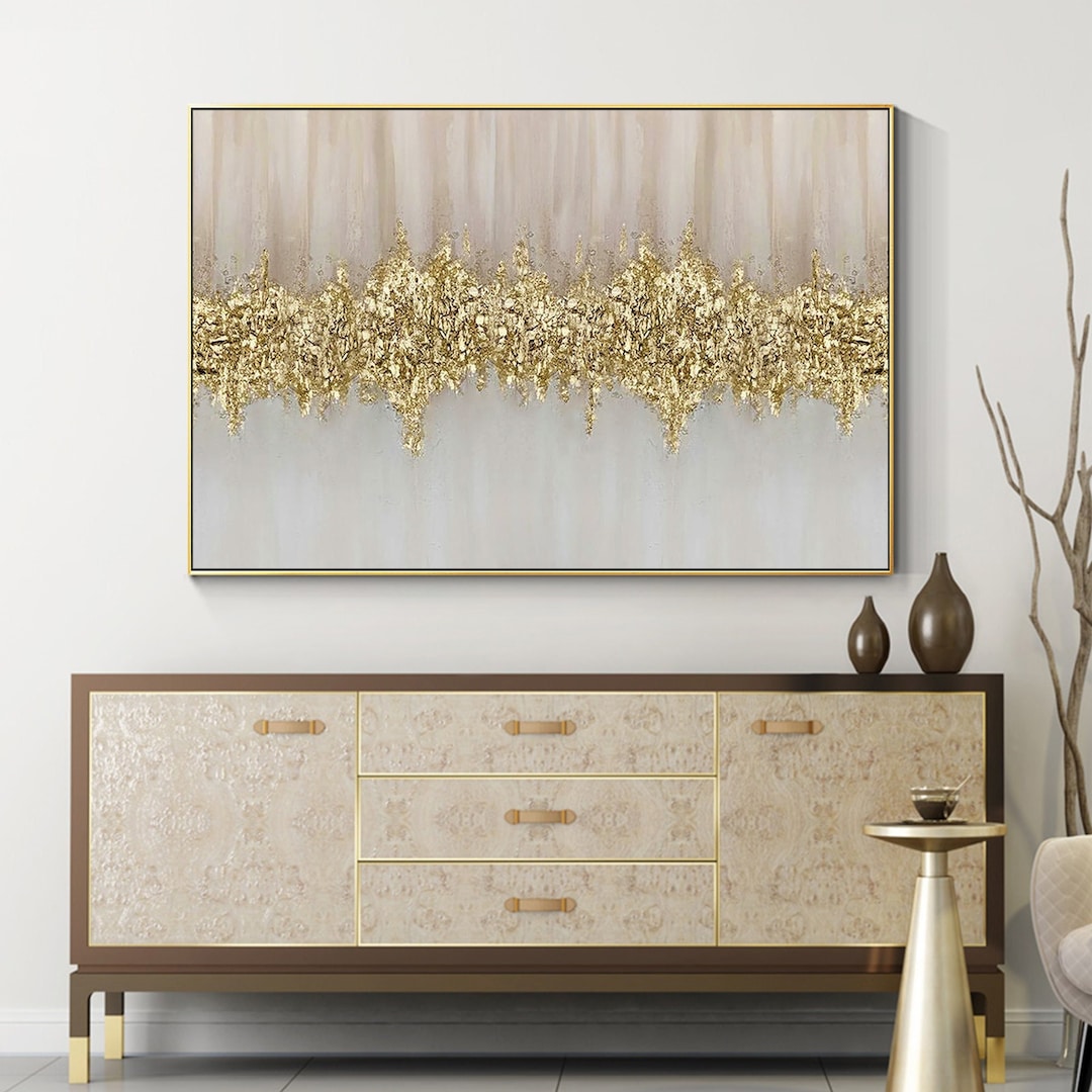 Thick Texture Gold Wave Painting Gold Leaf Abstract Framed Wall Art ...