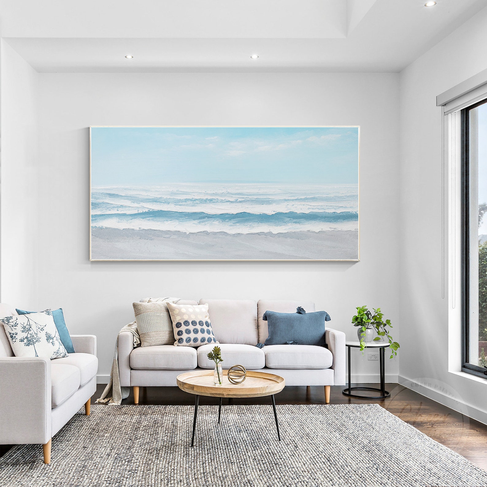 Light Blue Seascape Painting: 3D Textured Ocean Wave Art - Etsy