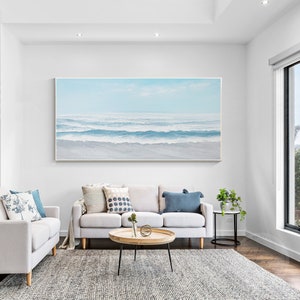 Light Blue Seascape Painting: 3D Textured Ocean Wave Art - Etsy