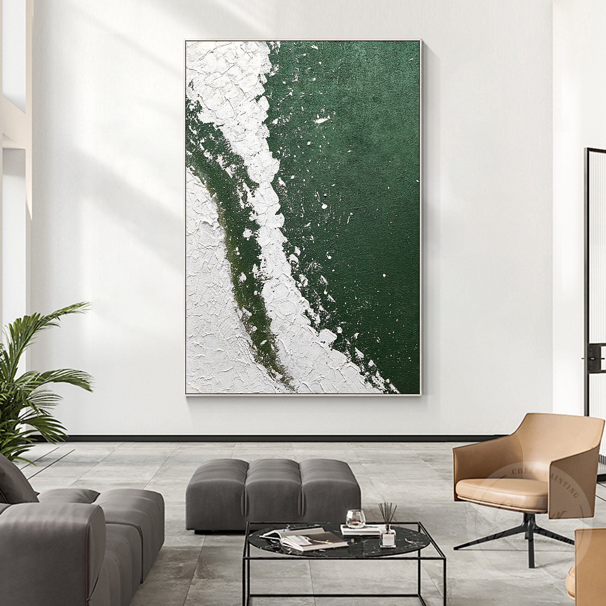 Dark Green Abstract Painting 3D Green Minimalist Framed Wall - Etsy