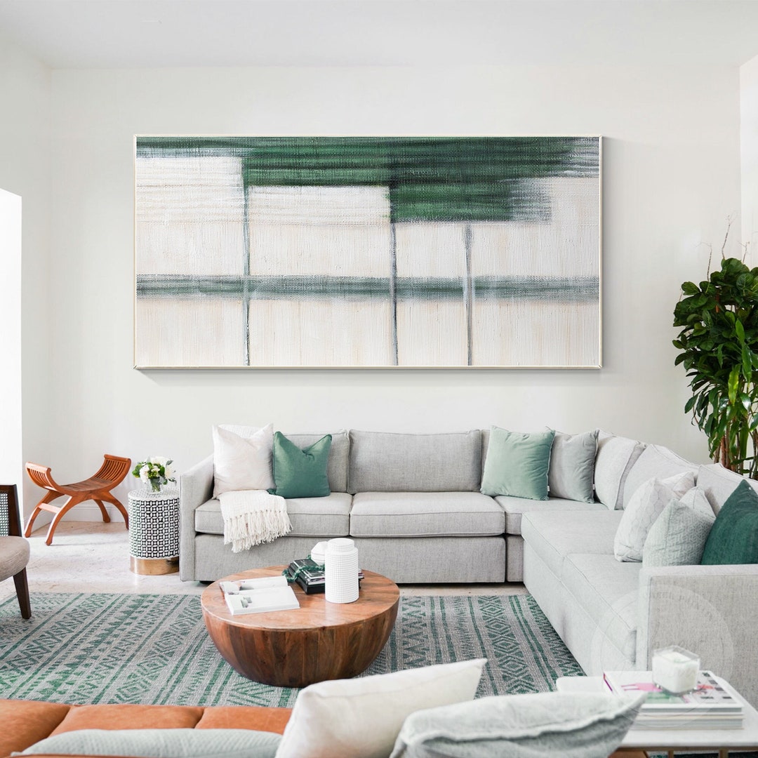 Green Abstract Line Art: Textured Geometric Acrylic Painting - Etsy