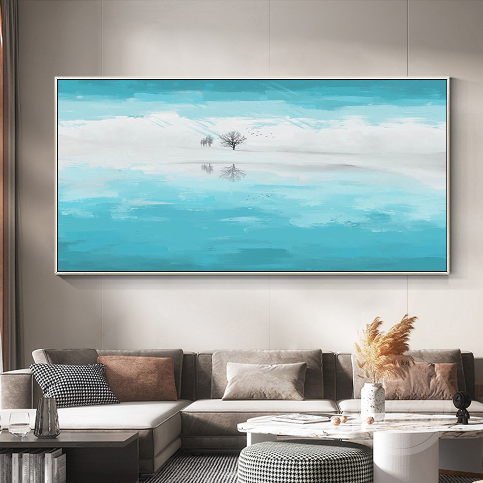 Light Blue Landscape Painting Fantasy Blue Sky Lake Reflection - Etsy